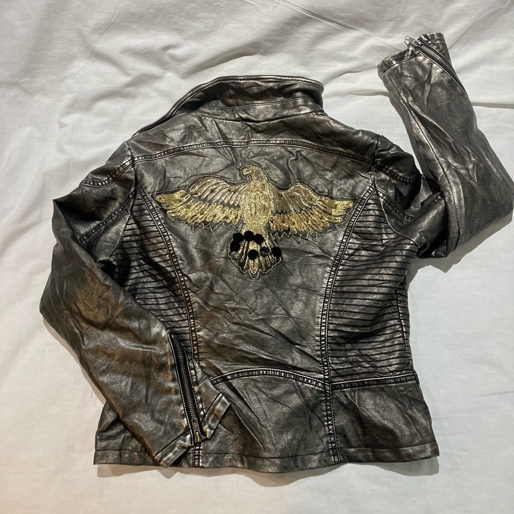 Sheryl Crow Faux Leather Motorcycle Jacket Size Xs - Gem